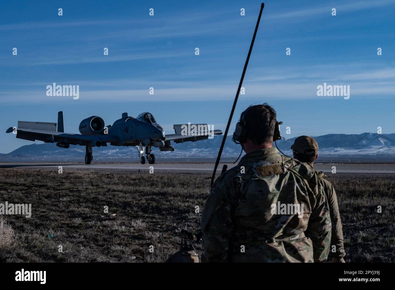 An A-10 Thunderbolt II “Warthog” lands on Highway 287 during Exercise ...
