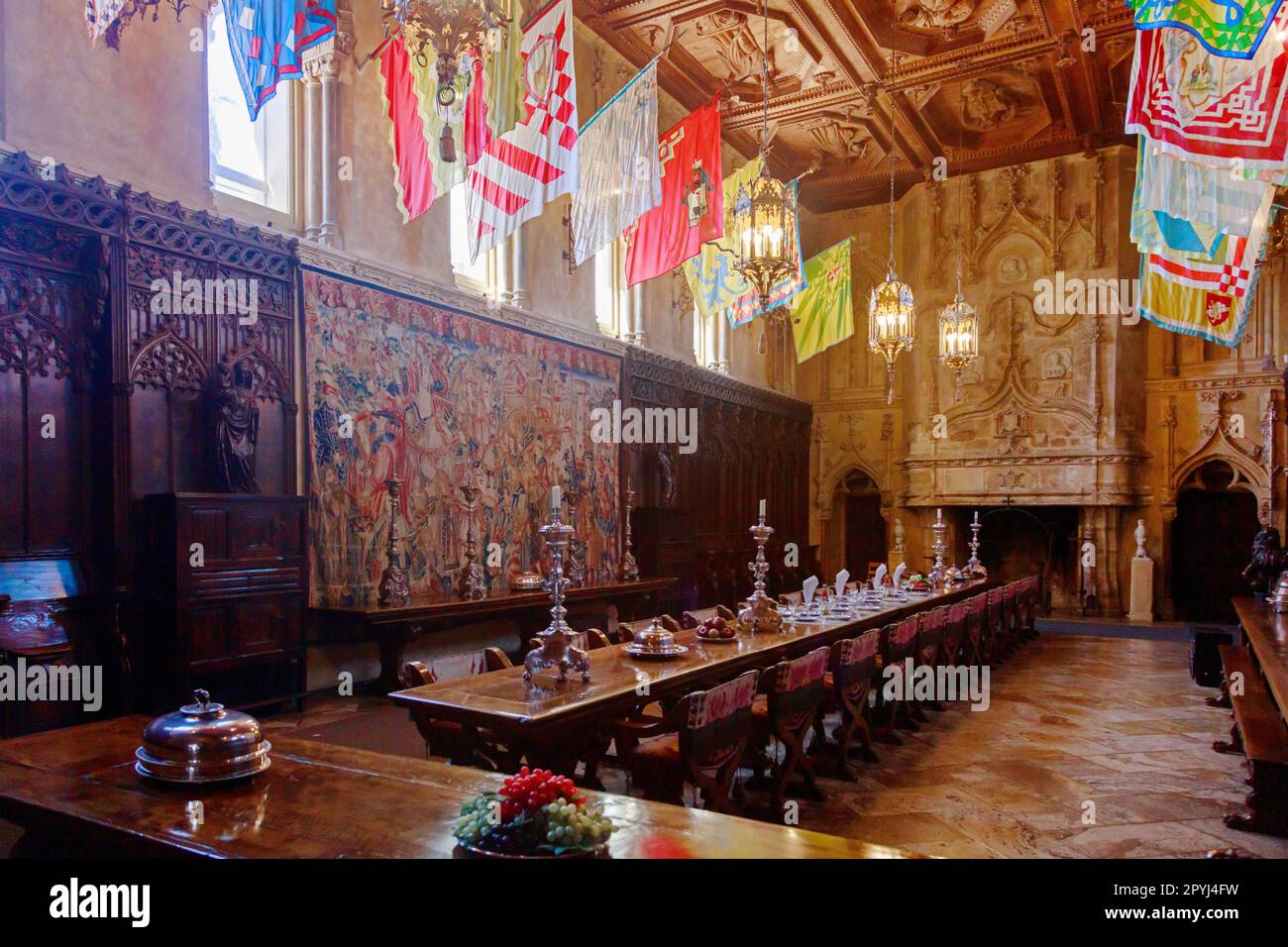 Dining room at Hearst Castle, built by William Randolph Hearst, located ...