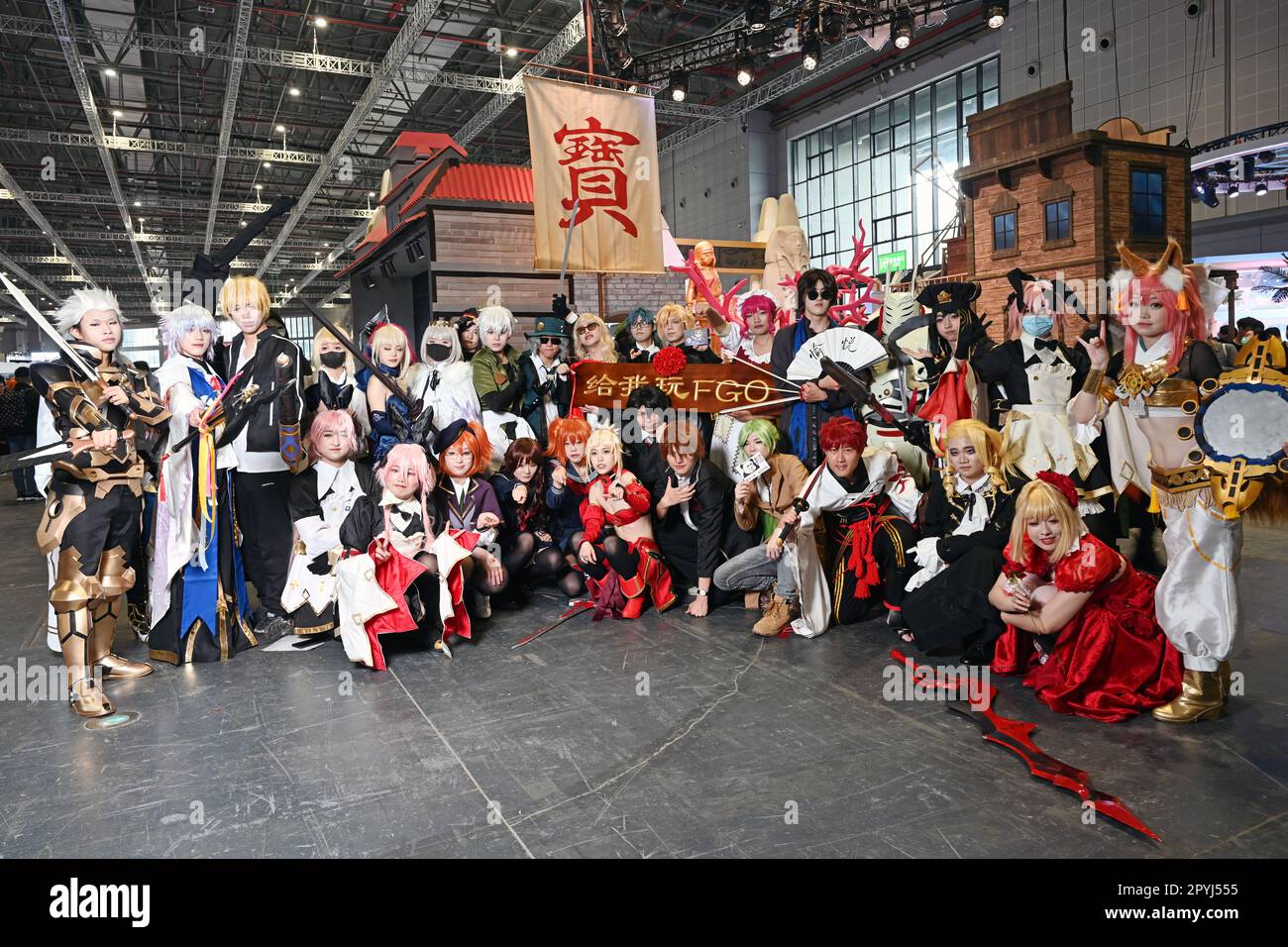 SHANGHAI, CHINA - MAY 3, 2023 - FGO players pose for a group cosplay ...