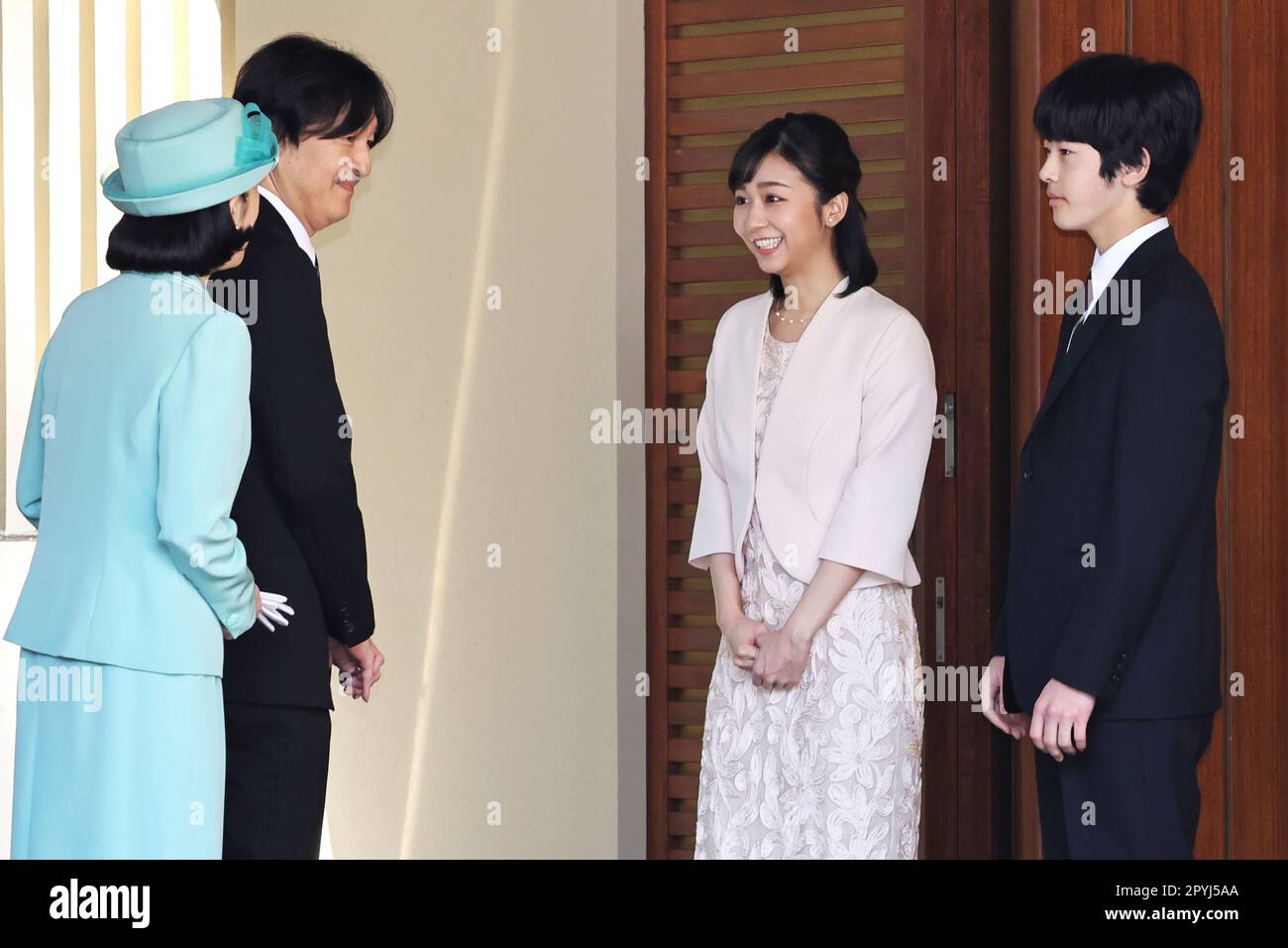 Japanese Crown Prince Akishino (2nd from L) and his wife Kiko (L) are ...
