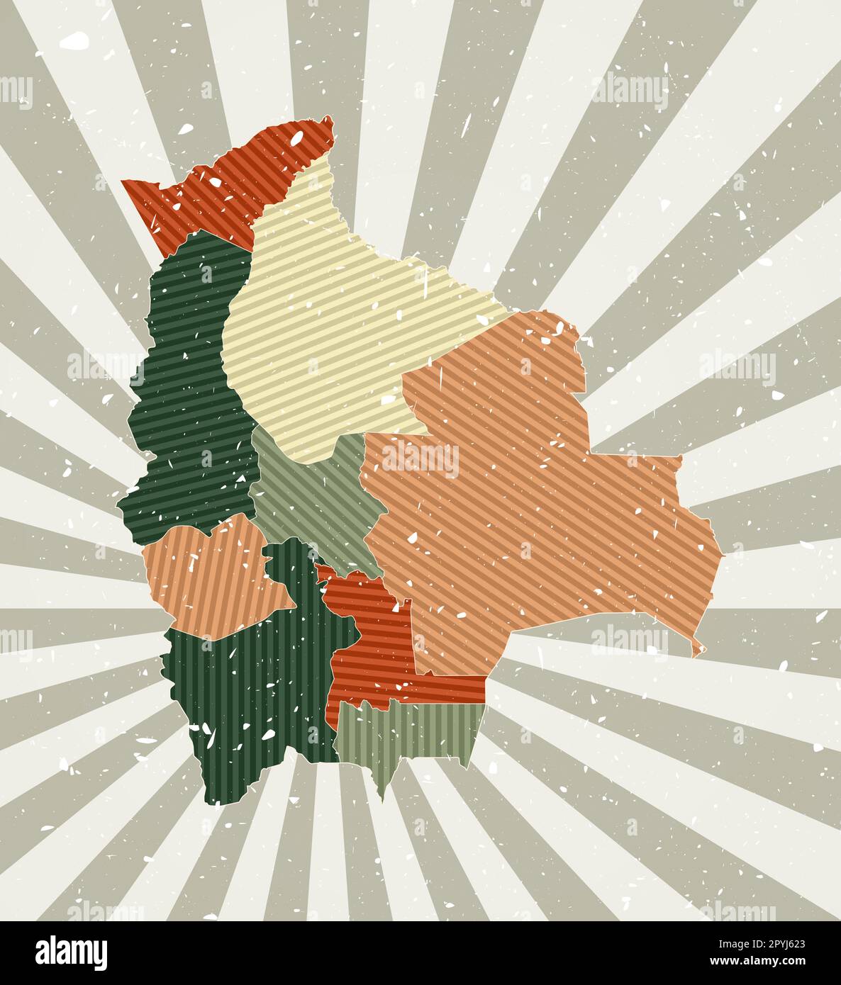 Bolivia vintage map. Grunge poster with map of the country in retro ...