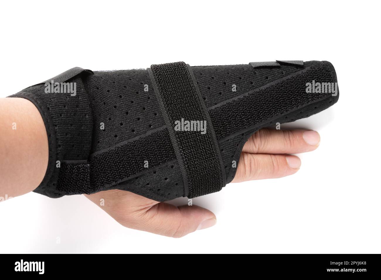 hand with a finger protector on white background Stock Photo - Alamy