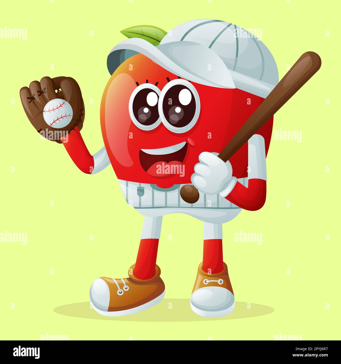 Cute apple character playing baseball. Perfect for kids, merchandise ...