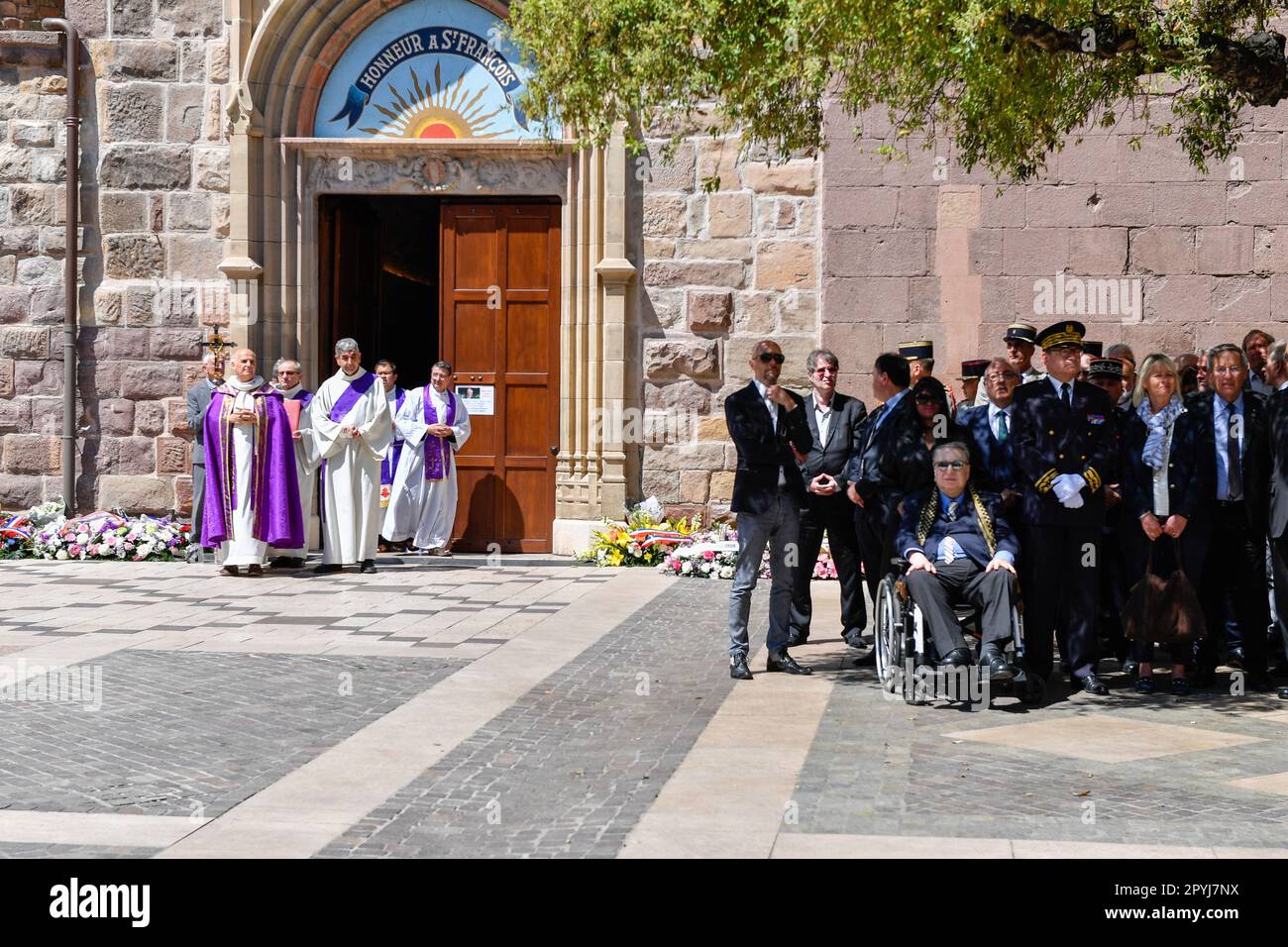 Frejus, France. 03rd May, 2023. The clergy (left) and guests (right ...