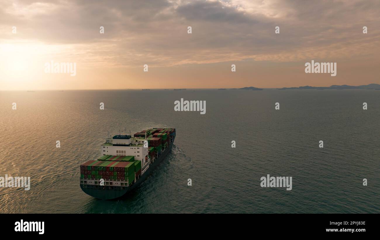 Aerial view of a container cargo ship on the sea. Cargo and shipping ...