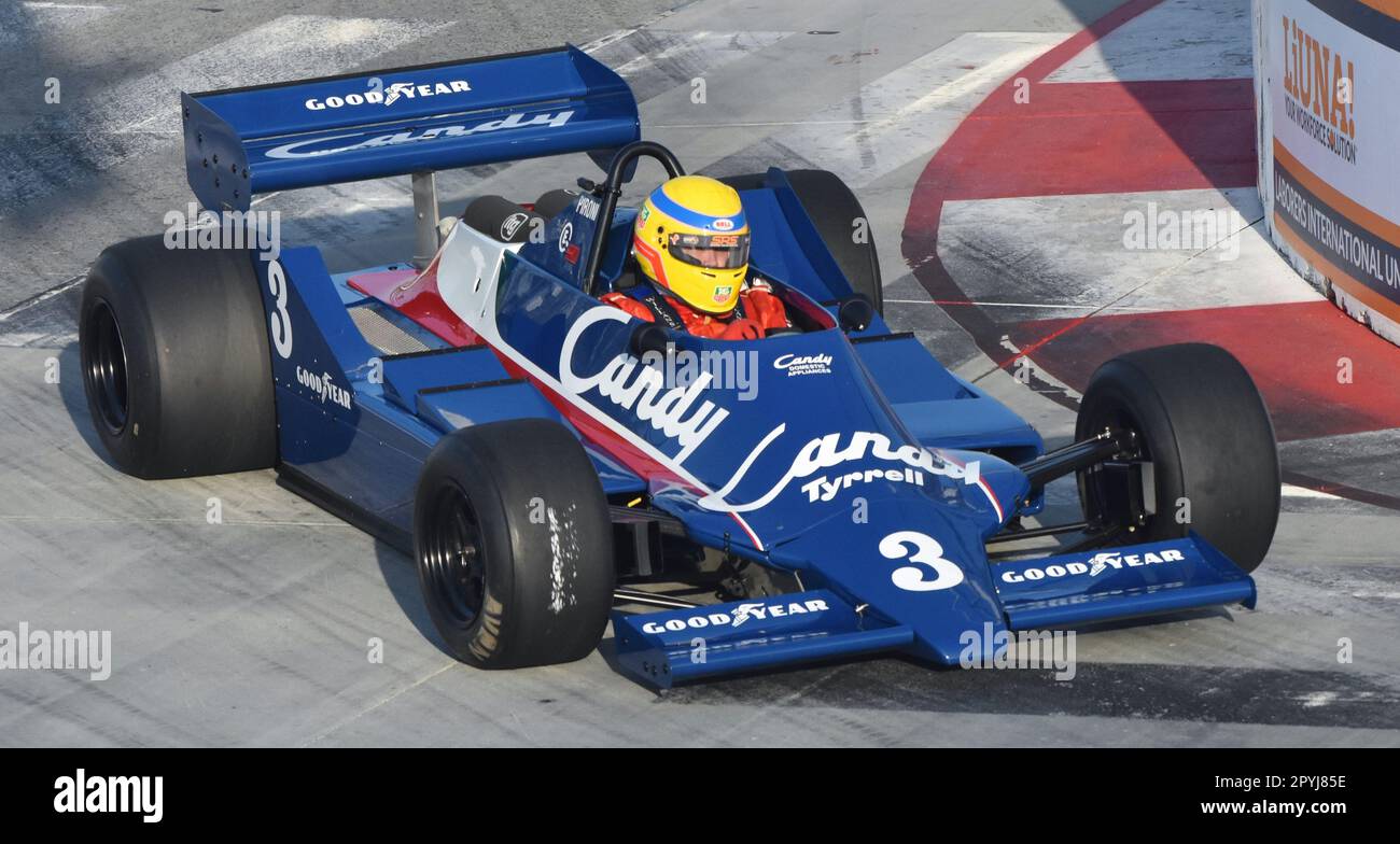 The Tyrrell 009 at the Long Beach Grand Prix, driven by Didier Pironi ...