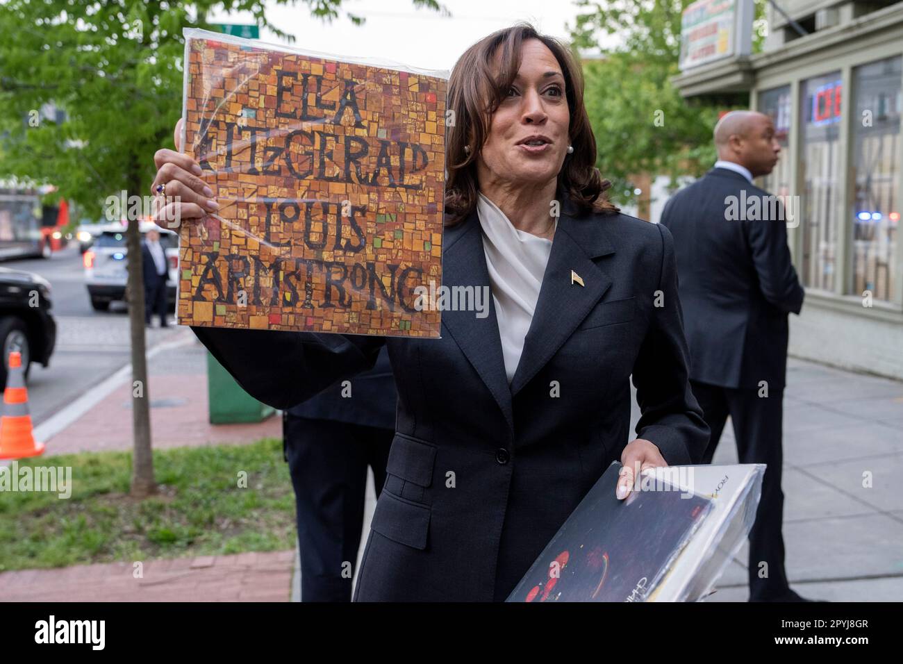 United States Vice President Kamala Harris shows the records she bought ...