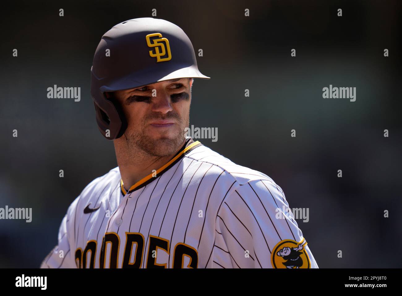 San Diego Padres' Brett Sullivan runs after flying out while batting ...