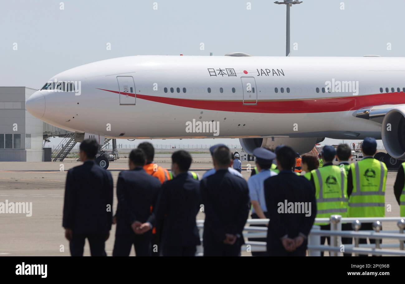 A photo shows Japanese special government plane at Haneda International ...