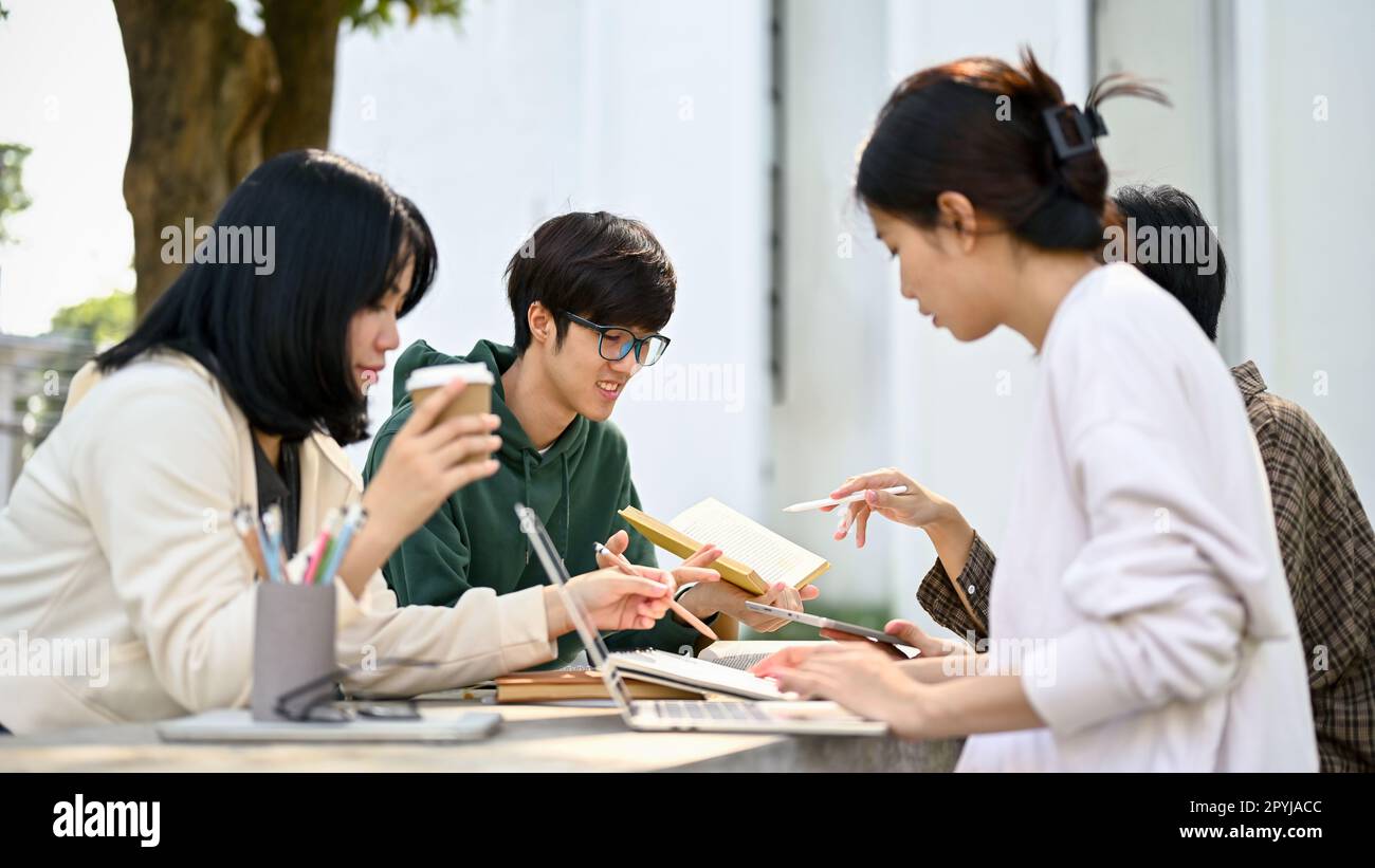 Image of a group of young college students tutoring and preparing for ...