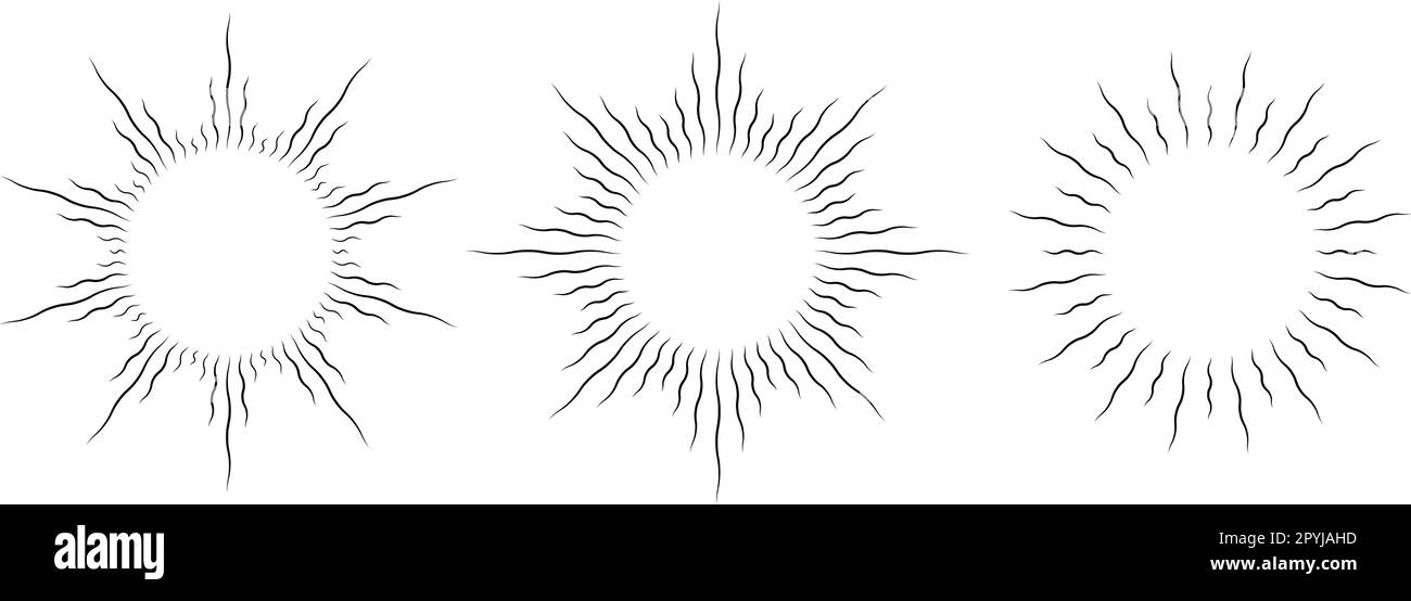 Retro Curved Sunburst Frame Set Vintage Wavy Sunlight Rays Pack