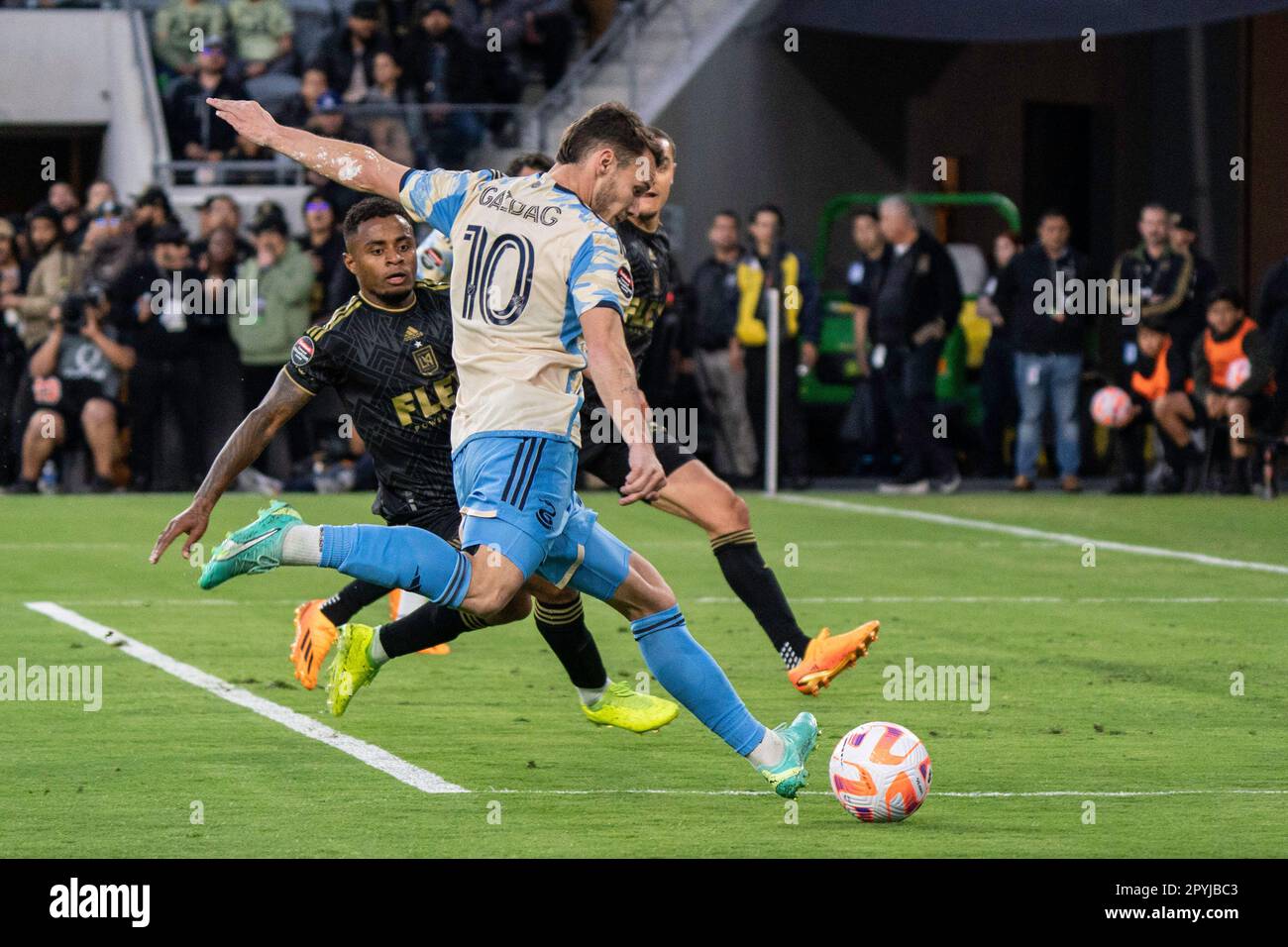 Philadelphia Union midfielder Déniel Gazdag (10) takes a shot during a ...