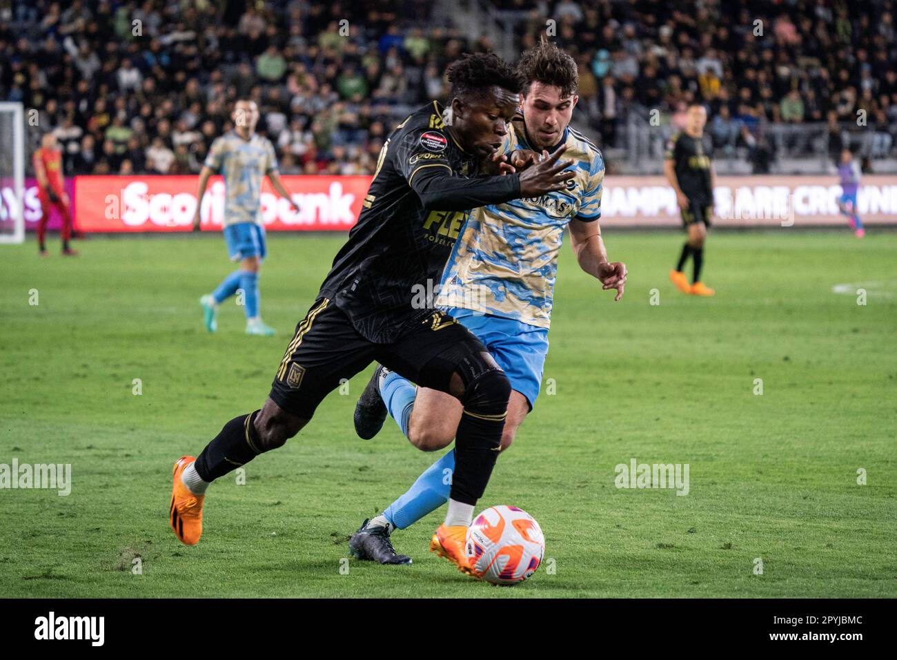 LAFC forward Kwadwo Opoku (22) looks to get past Philadelphia Union ...