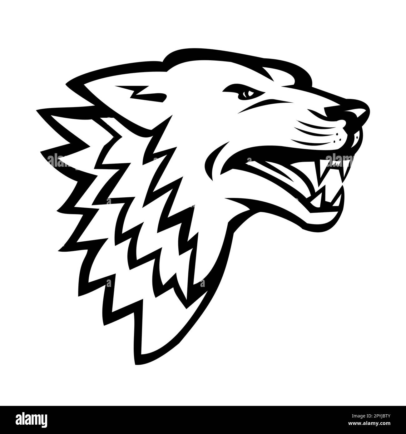 Sports mascot icon illustration of head of an angry wolf or wild dog ...