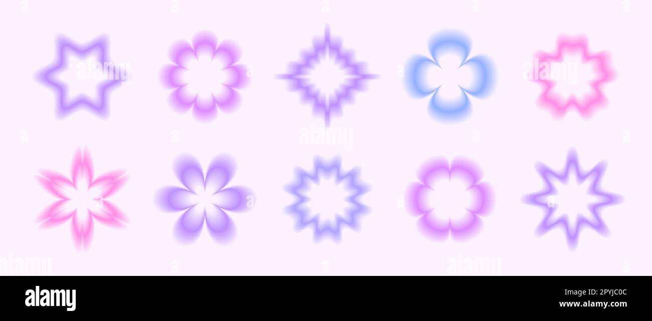 Y2k smooth gradient flowers set. Pastel blurry flower aura collection ...