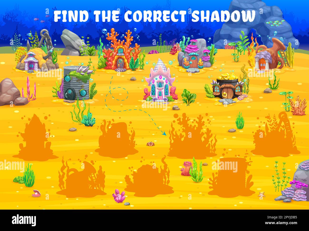 Find the correct shadow of cartoon fairytale underwater house buildings ...