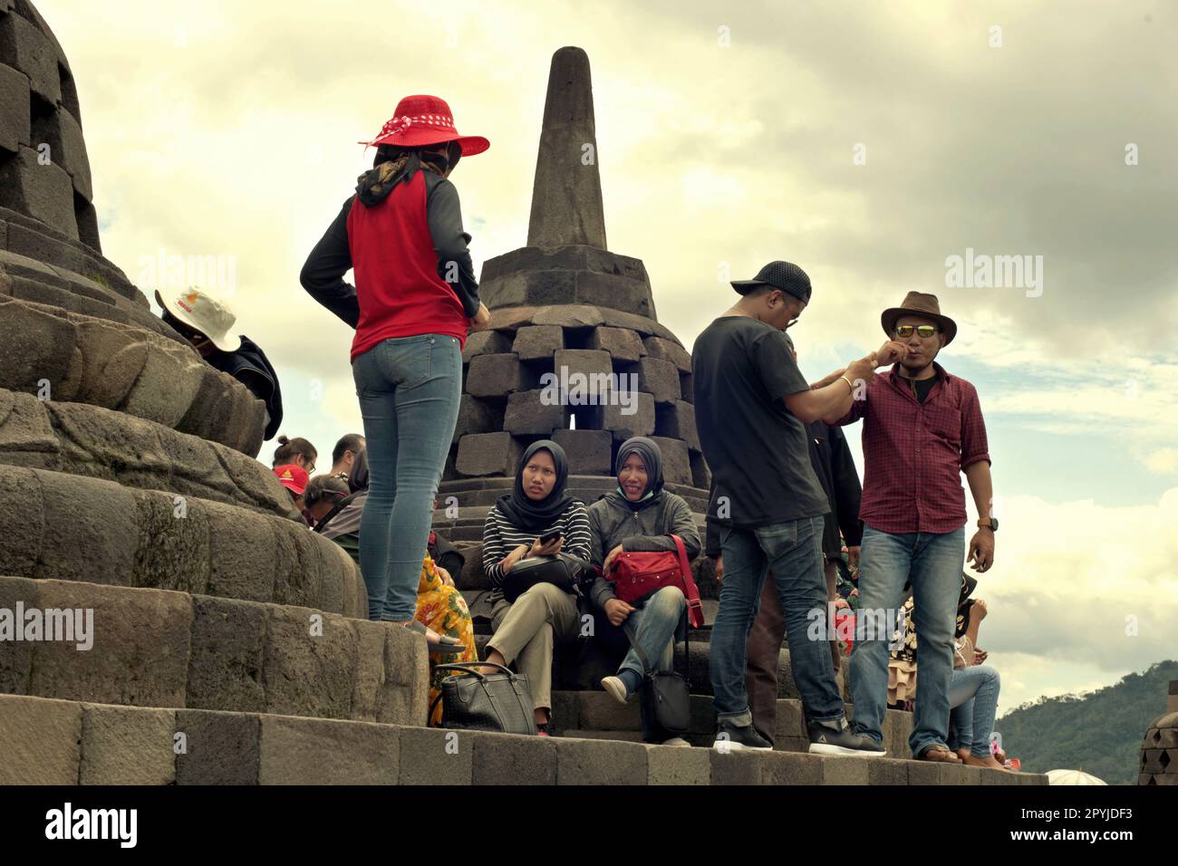 Visitors having recreational time at Borobudur temple in Magelang ...