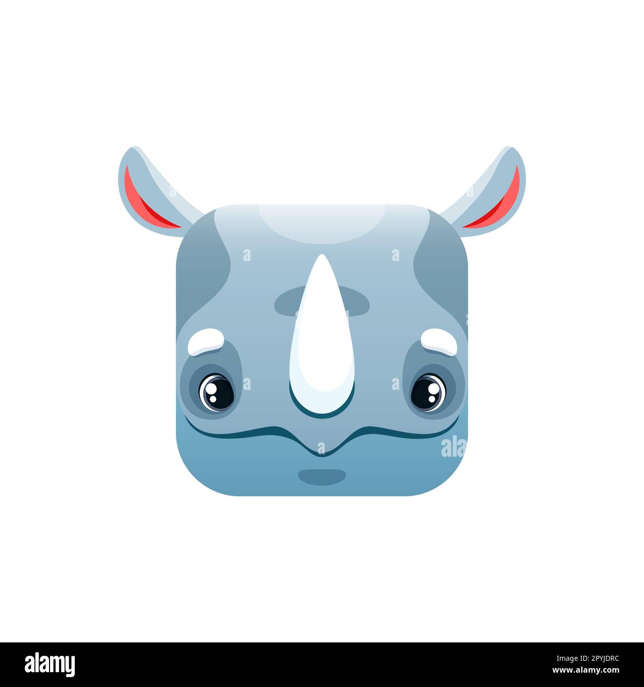 Cartoon rhino kawaii square animal face, isolated african rhinoceros ...