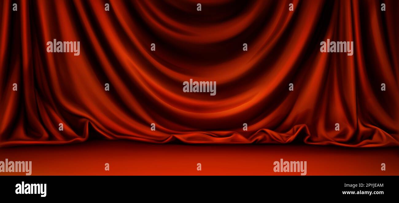 Red podium backdrop with elegant silk curtain. Fabric drape cover ...