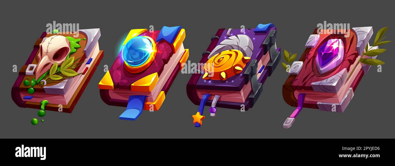 Cartoon set of magic spell books isolated on background. Witchcraft ...