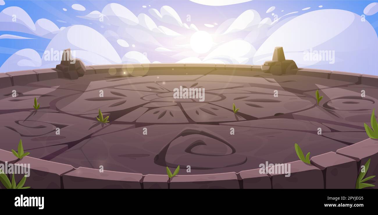 Vector cartoon ancient game temple background. Stone platform for ...