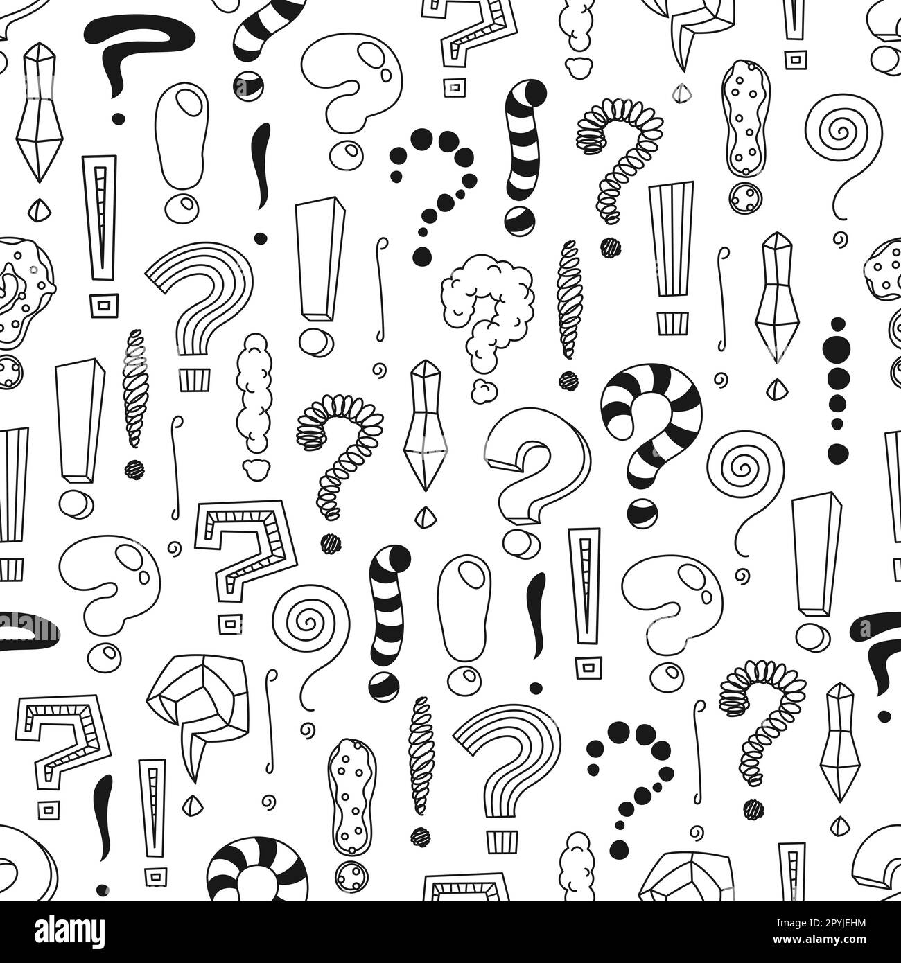 Doodle exclamation and question marks seamless pattern. Fabric or ...