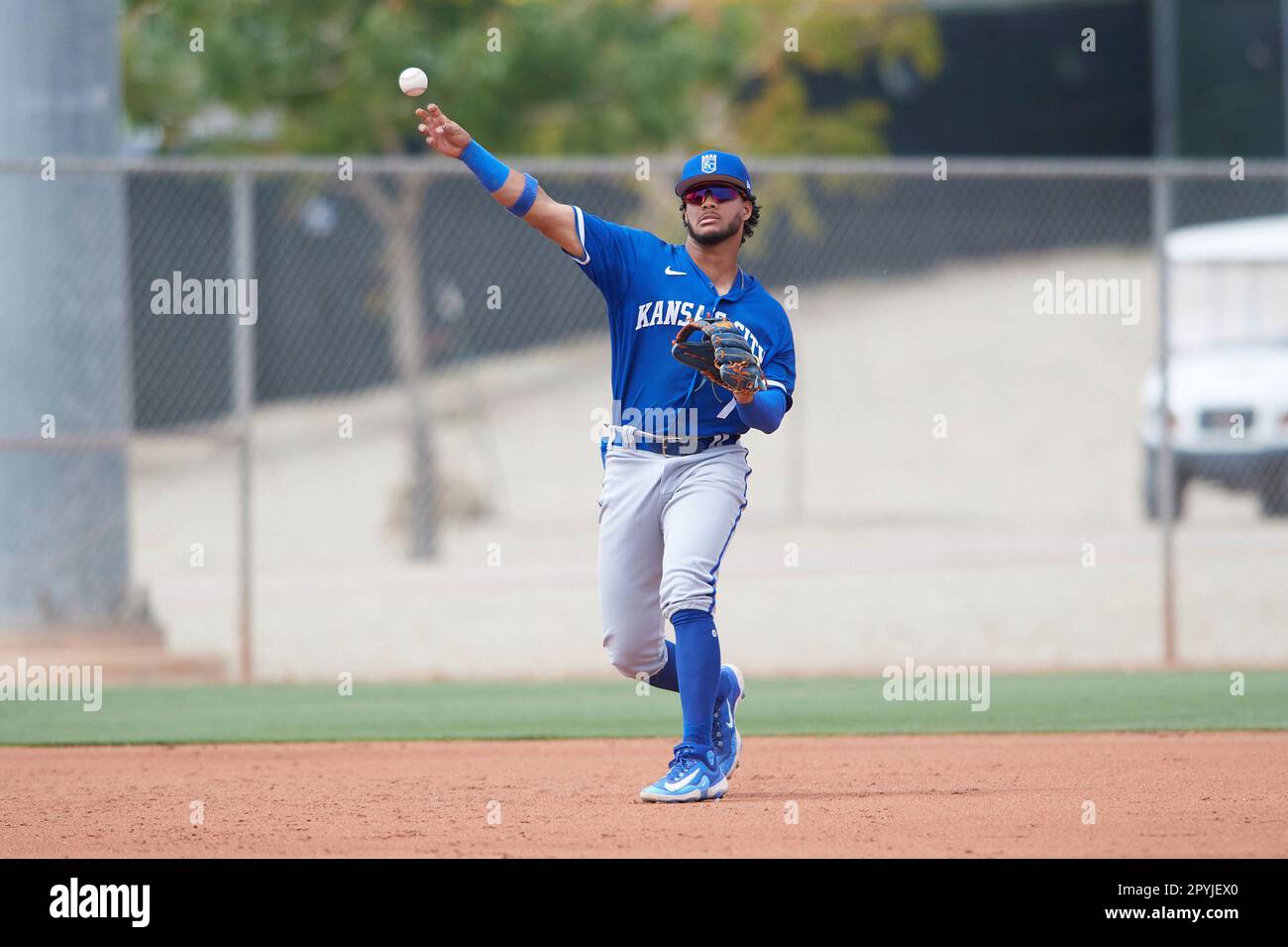 Third baseman Diego Guzman (7) of the Kansas City Royals during an ...