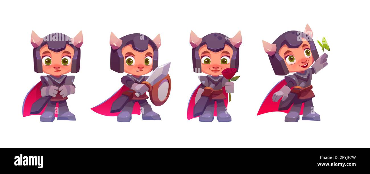 Set of cute knight with shield and sword. Vector romantic character ...