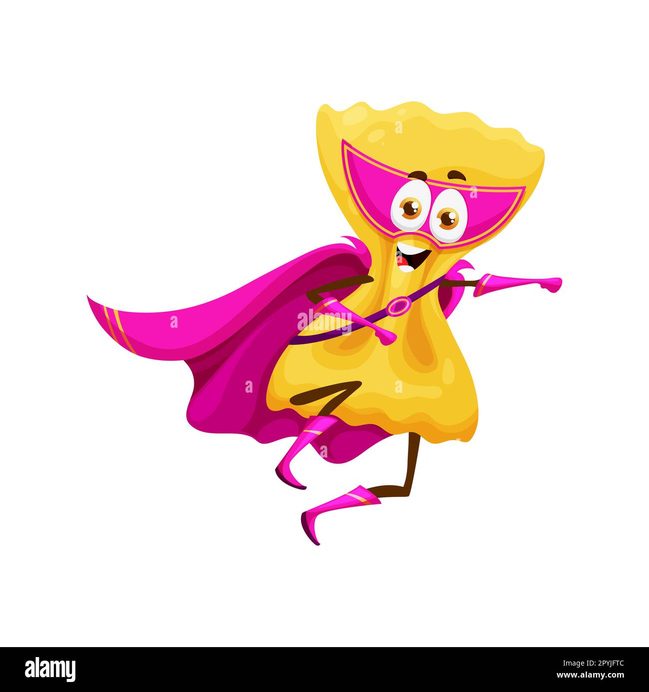 Cartoon italian farfalle pasta superhero. Restaurant meal happy ...