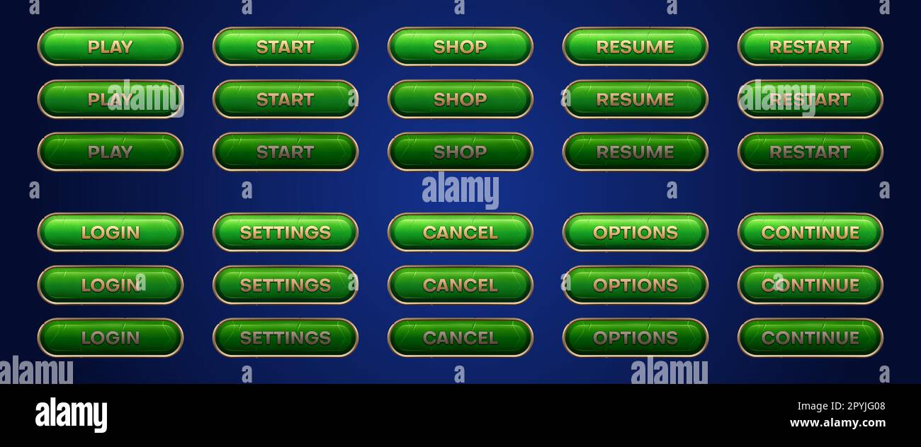 Buttons for web game menu or website ui design. Cute green banners set ...
