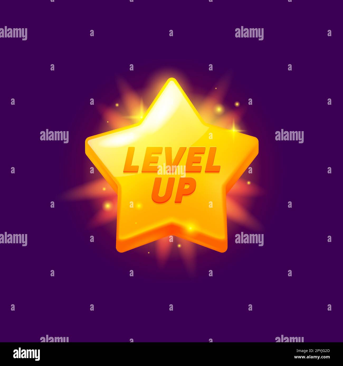 Game level up reward golden star rate icon. Casino achievement win sign, arcade task rank rank ...