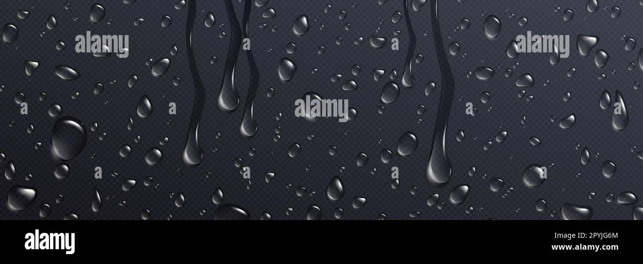 Realistic water drops on transparent black surface. Vector illustration ...