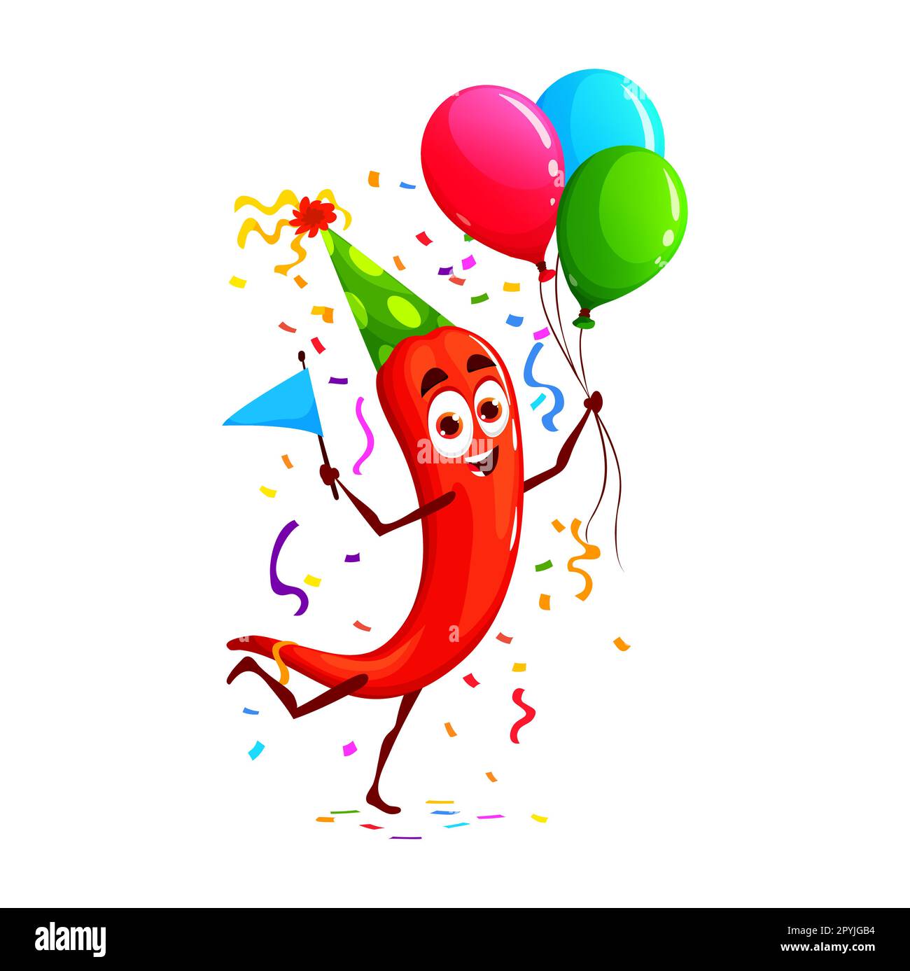 Cartoon funny chili pepper vegetable character on birthday, anniversary ...