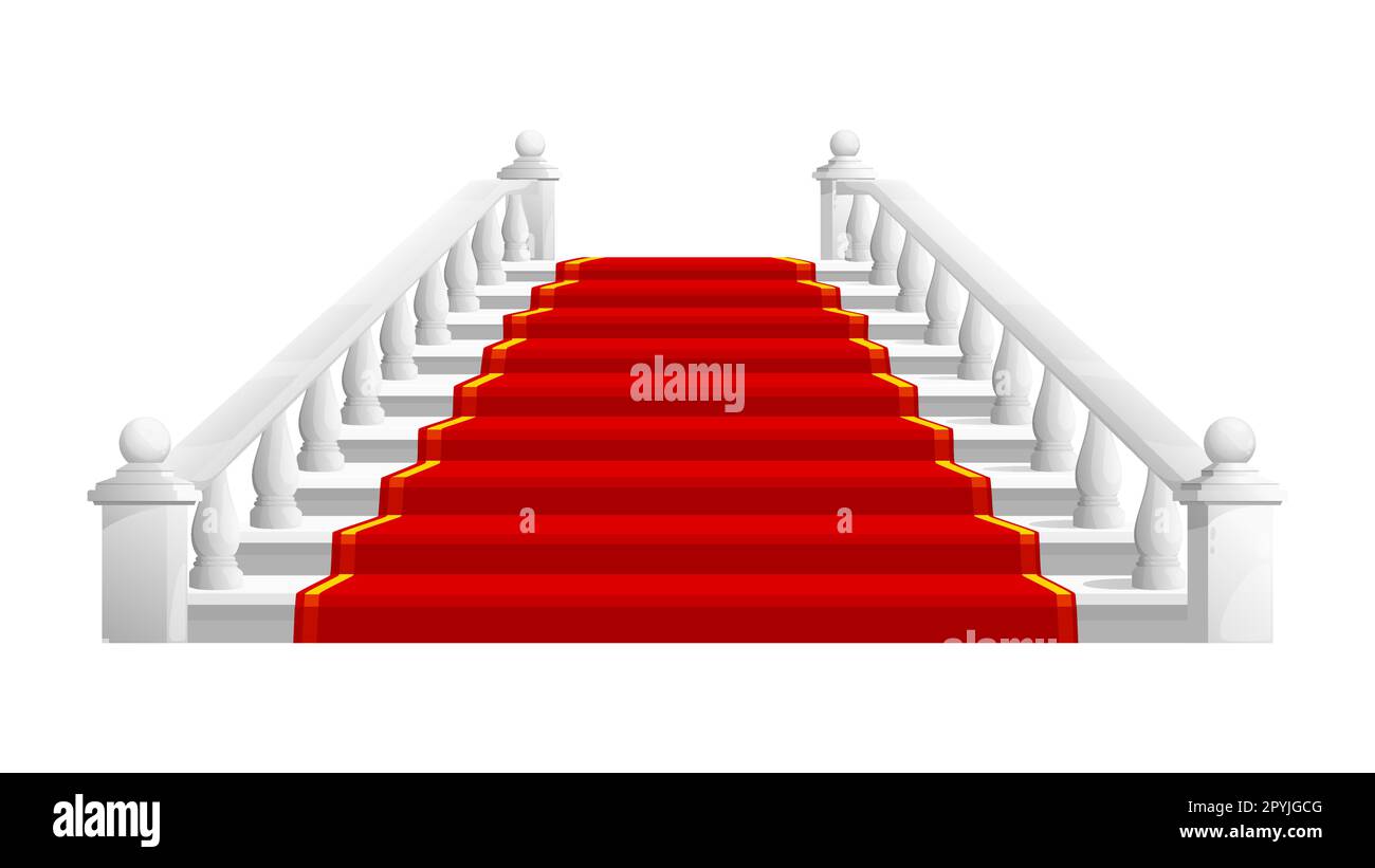 Castle and palace staircase. Marble stair with red carpet. Isolated ...