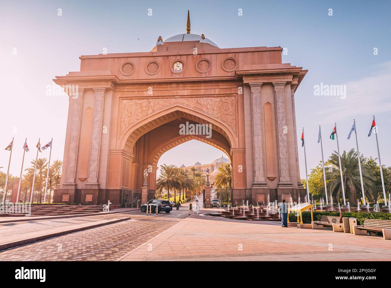 15 January 2023, Abu Dhabi, UAE: Entrance gates to luxury Emirates ...