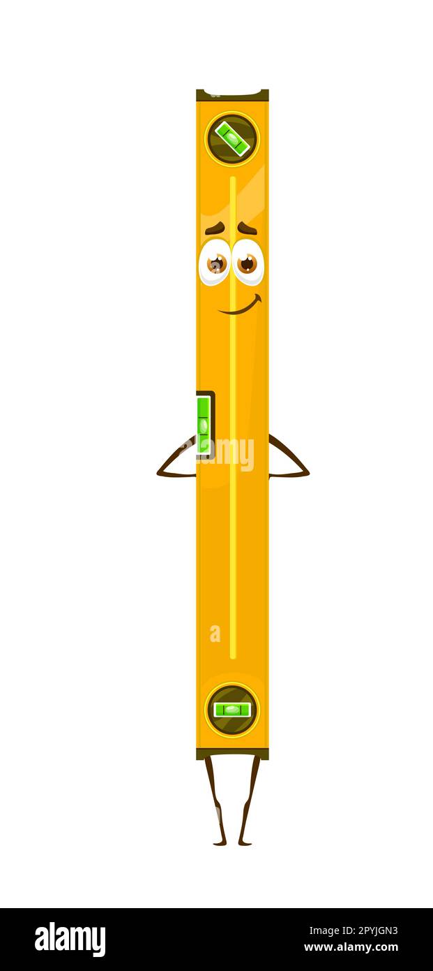 Cartoon level meter tool character, construction works vector item and ...