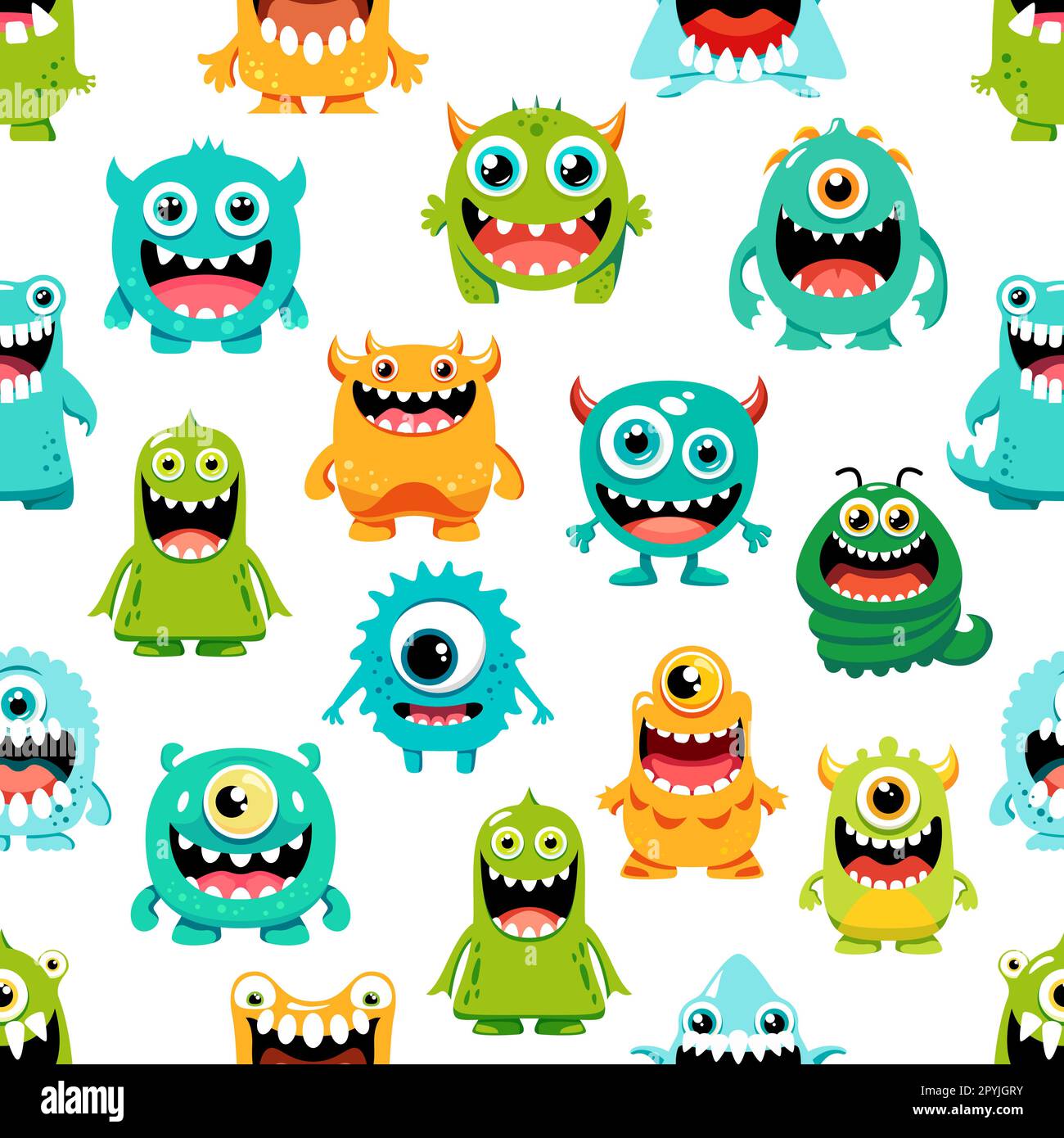 Cartoon monster characters seamless pattern. Vector repeated background ...
