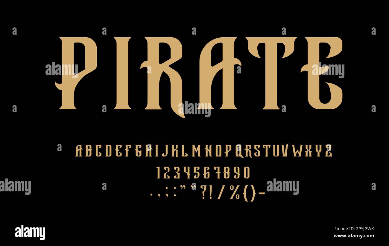 Medieval Pirate Corsair Font, Type Or Typeface. Western Alphabet