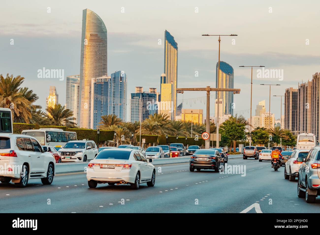 15 January 2023, Abu Dhabi, UAE: view of a wide street with busy car ...