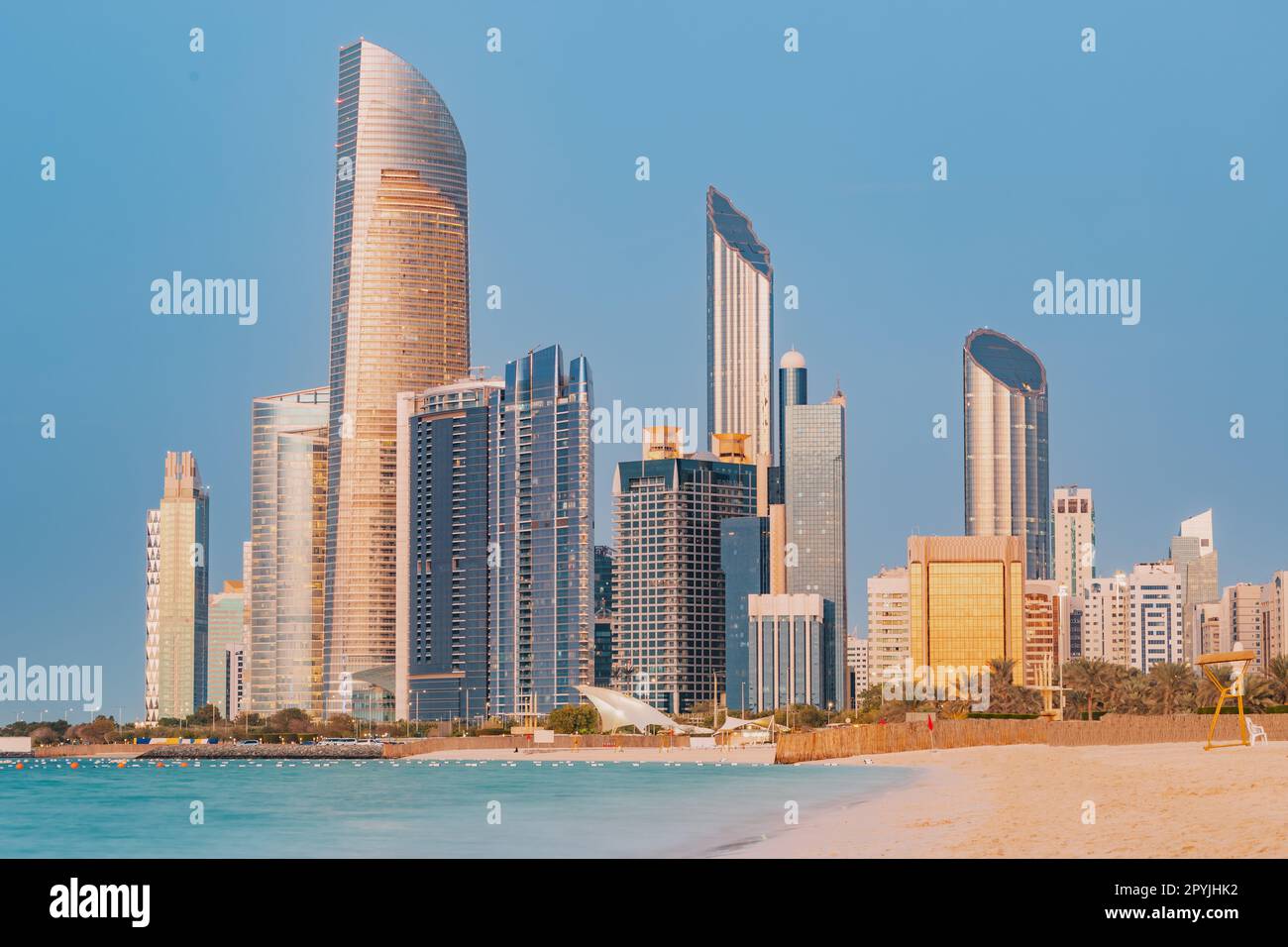 Stunning sandy beach near Corniche seaside embankment with great sunset ...