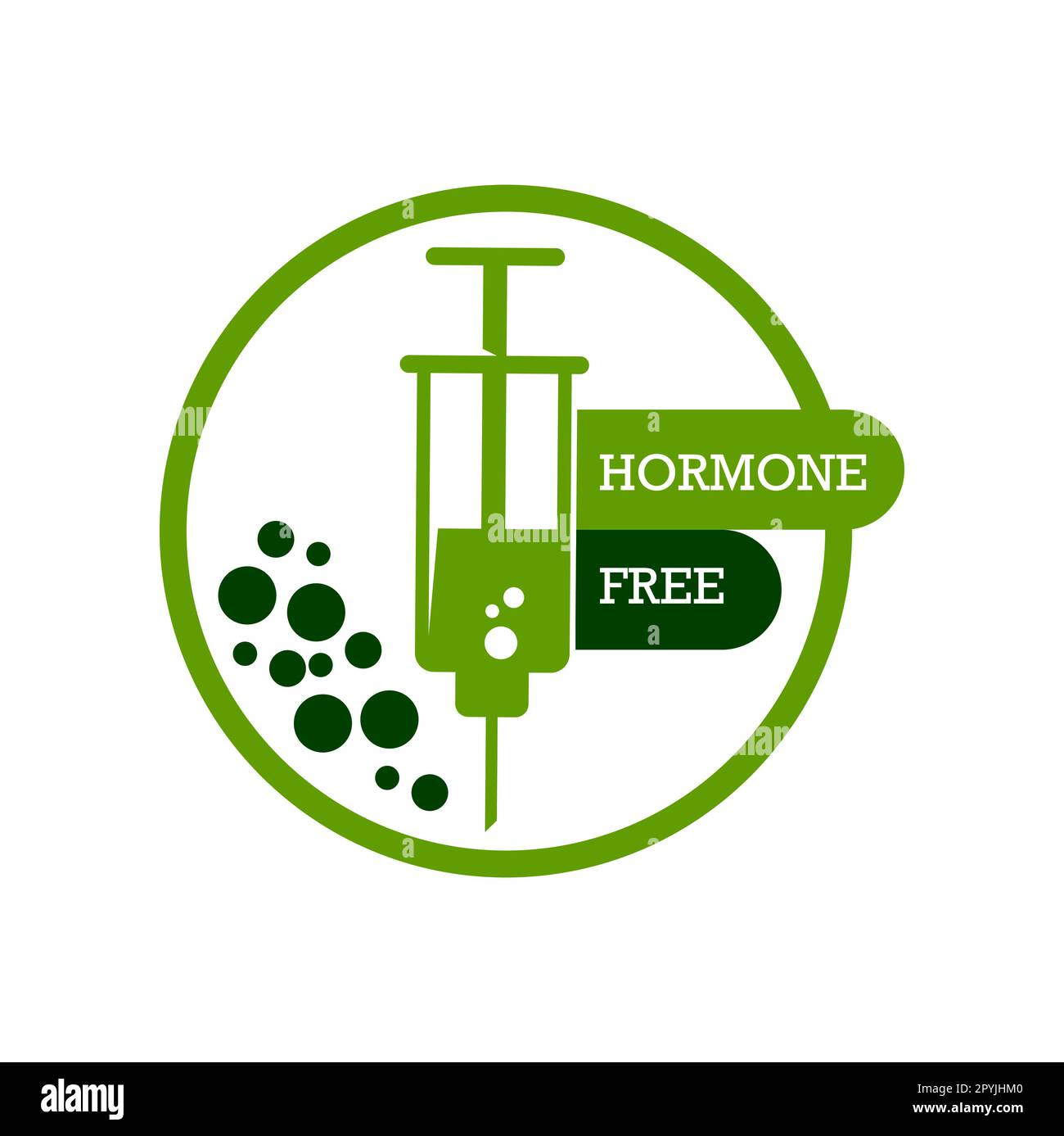 Hormone free icon, isolated vector label or stamp with syringe inside ...