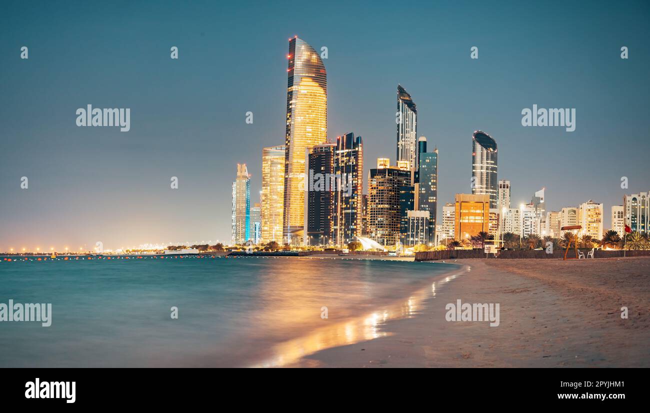 Stunning sandy beach near Corniche seaside embankment with great night ...