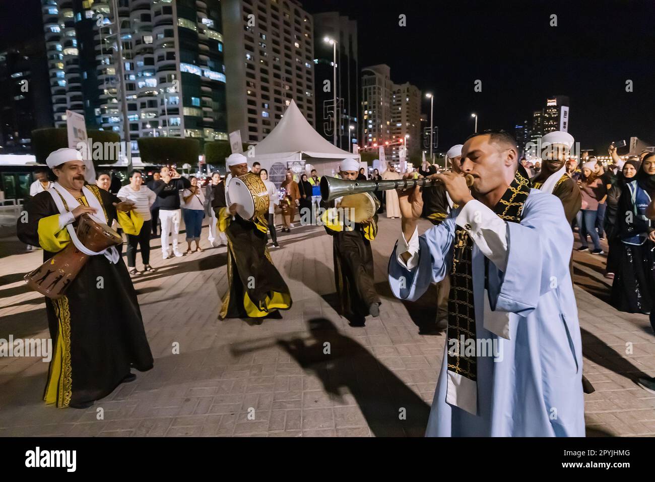 15 January 2023, Abu Dhabi, UAE: People playing traditional african or ...