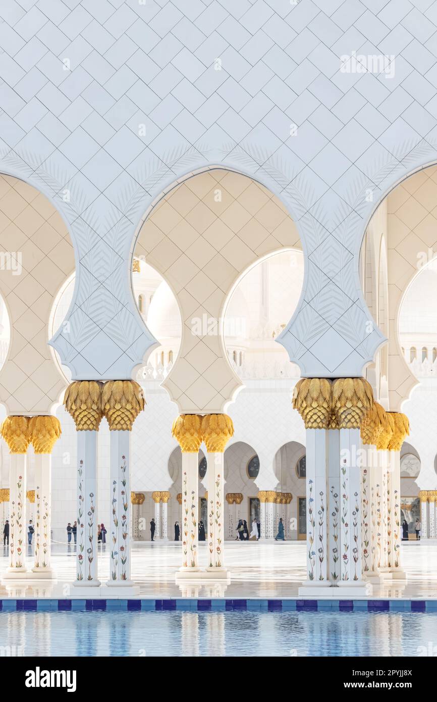 15 January 2023, Abu Dhabi, UAE: The serene reflection pool surrounded ...