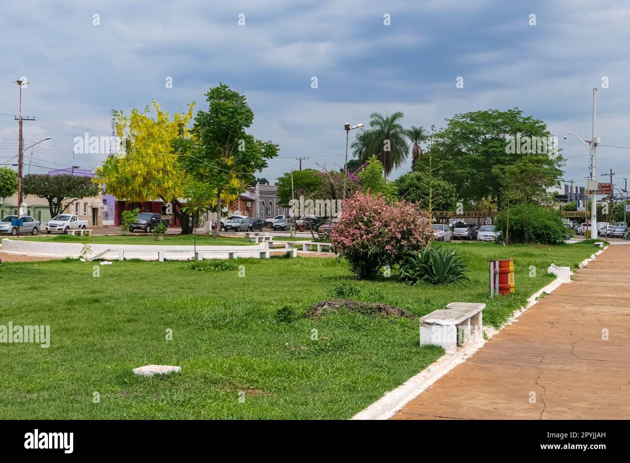 Park in the city center of Poconé, Pantanal north, Mato Grosso, Brazil ...