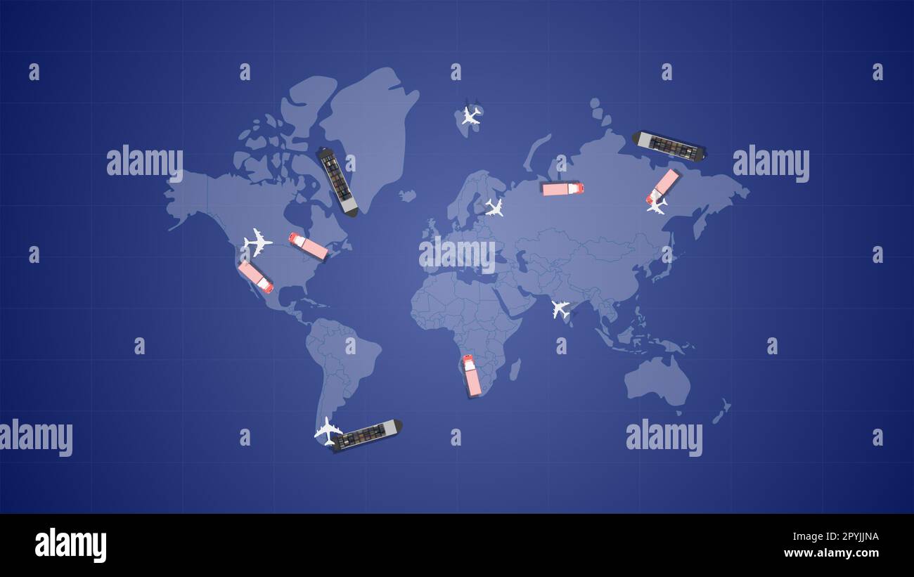 Global transport connection on the world map Stock Photo - Alamy