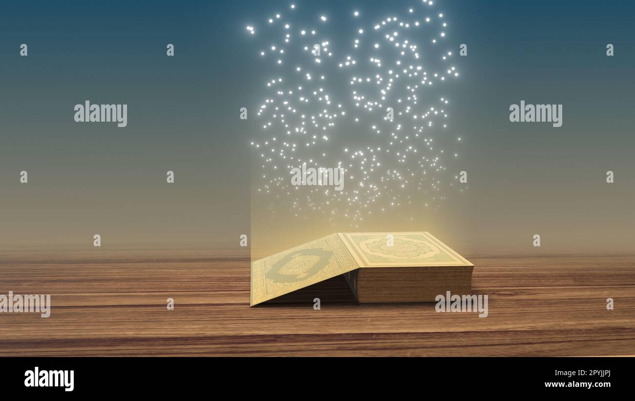 Islamic holy book with magic light particles Stock Photo - Alamy