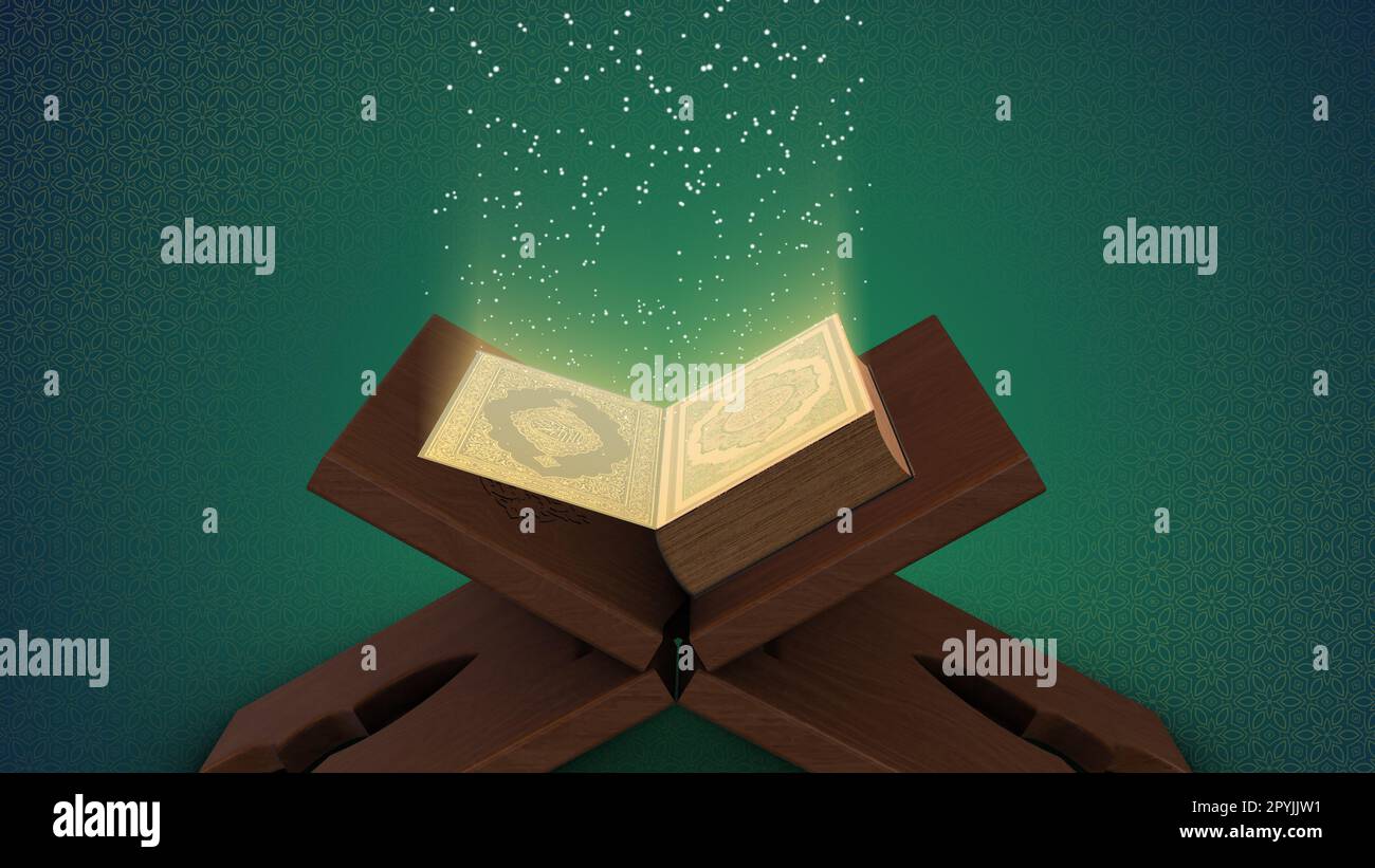 Quran the Islamic Holy Book with Magic Particles Stock Photo - Alamy