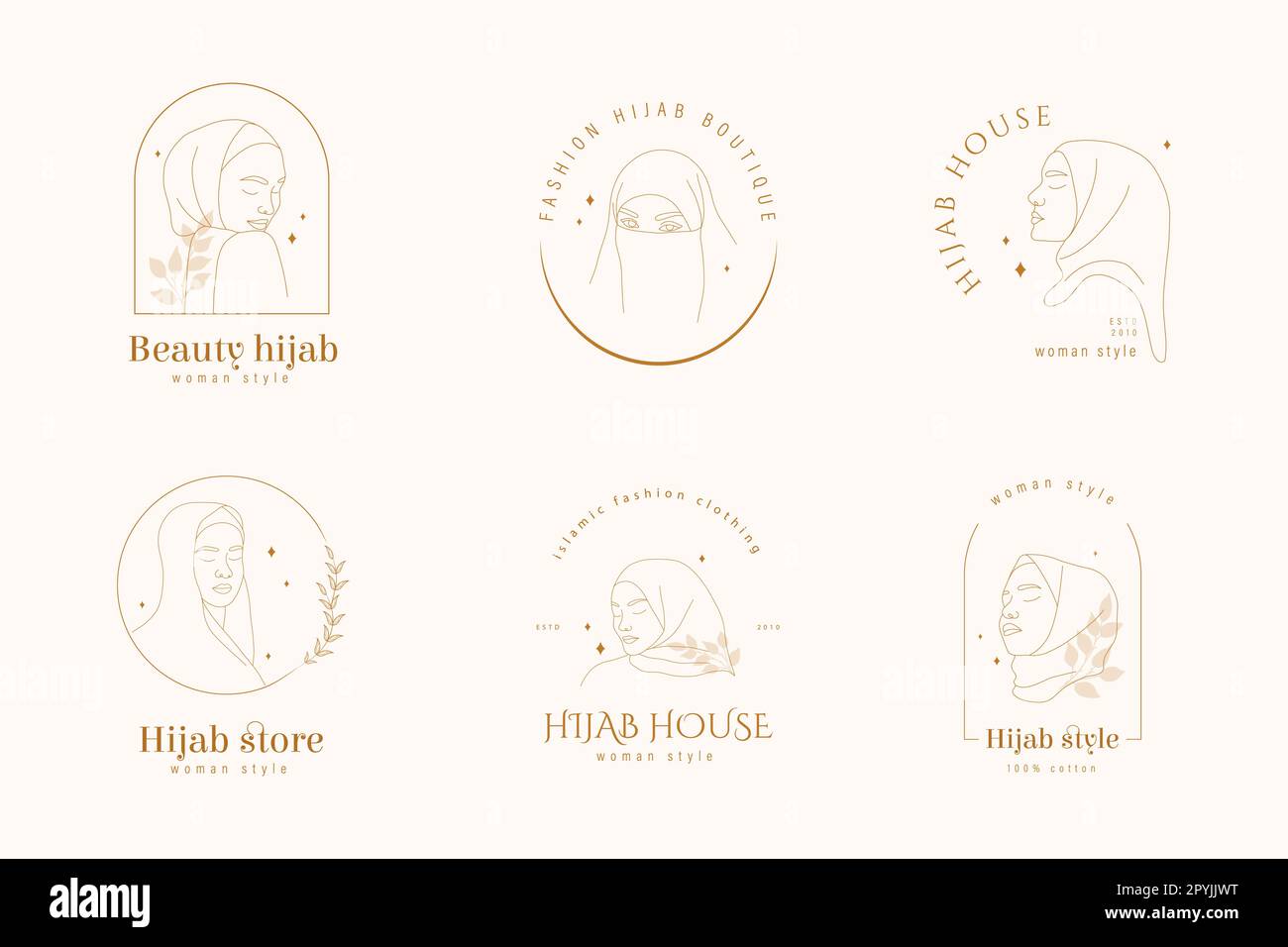 Hijab store logo collection. Set of logotypes for headdress boutique or ...