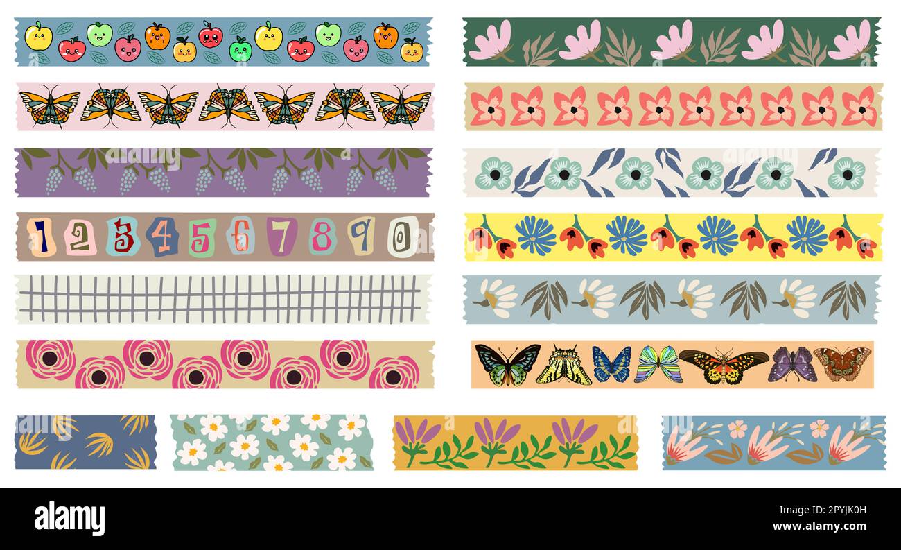 Washi tapes, Colorful scrapbook stripes vector set Stock Vector Image ...